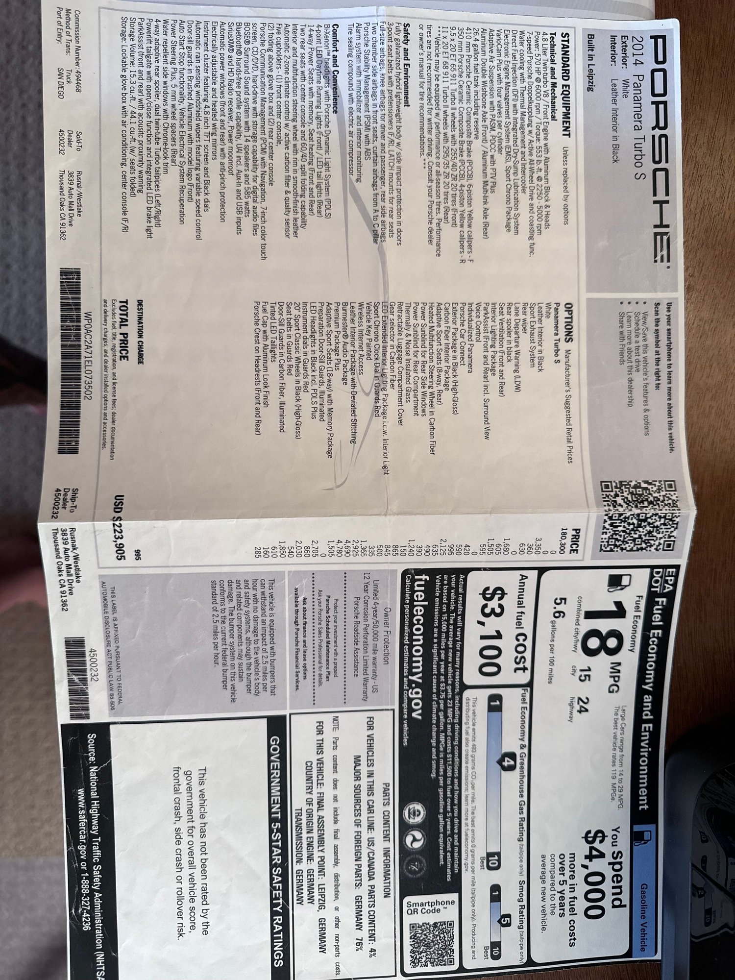 2014 Panamera Turbo S, $223k MSRP, Fidelity Platinum warranty, huge options list - Rennlist ...