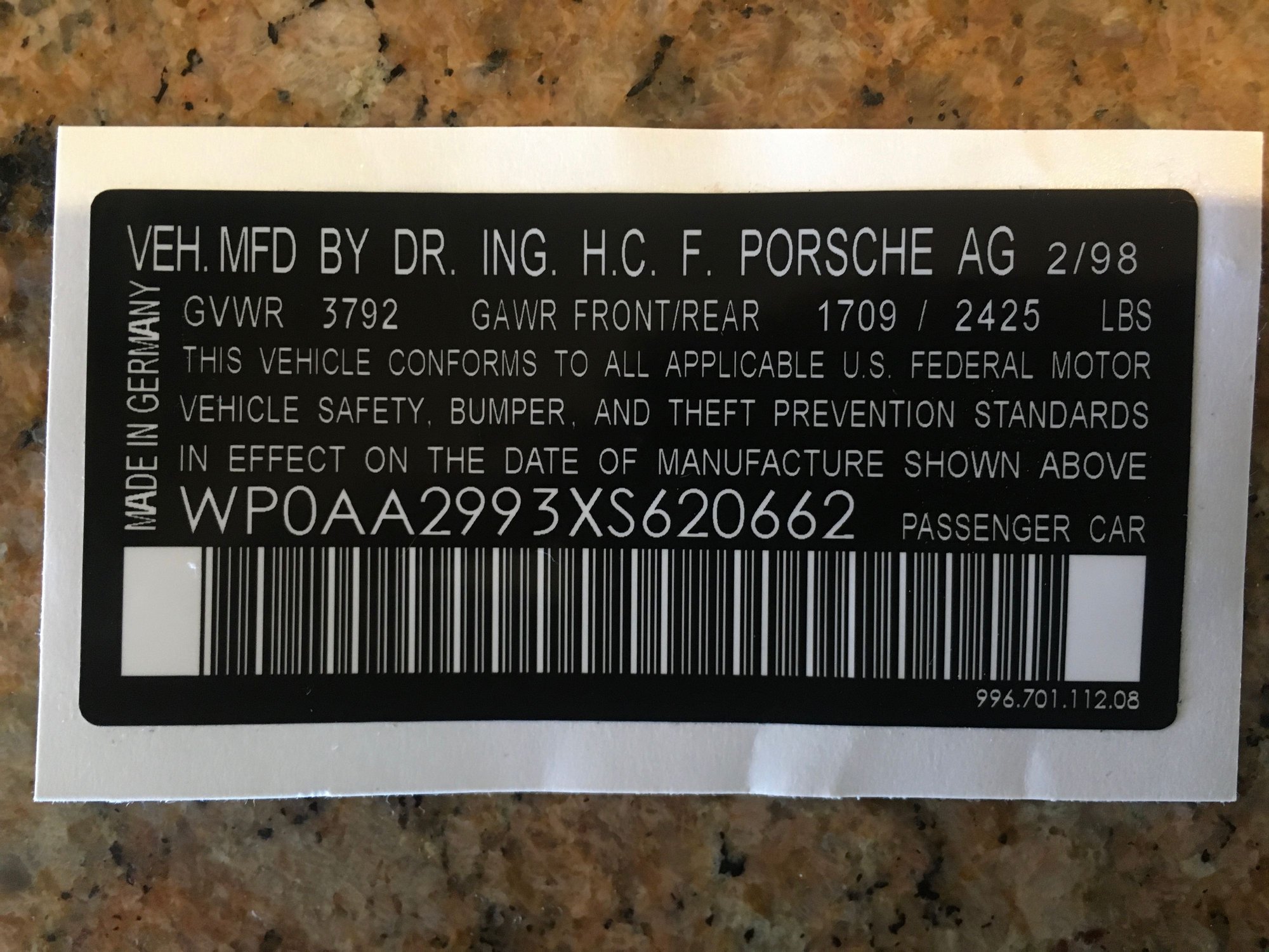 Door Sticker with Vin and build date - Rennlist - Porsche Discussion Forums
