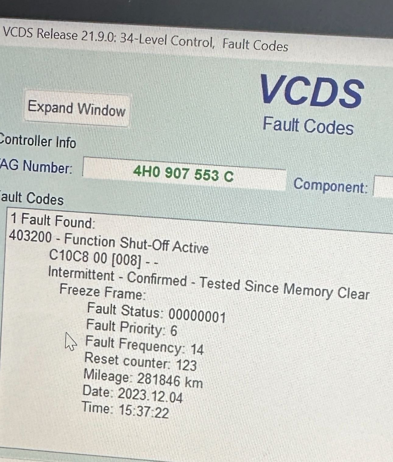 Level Control Fault Code - AudiWorld Forums