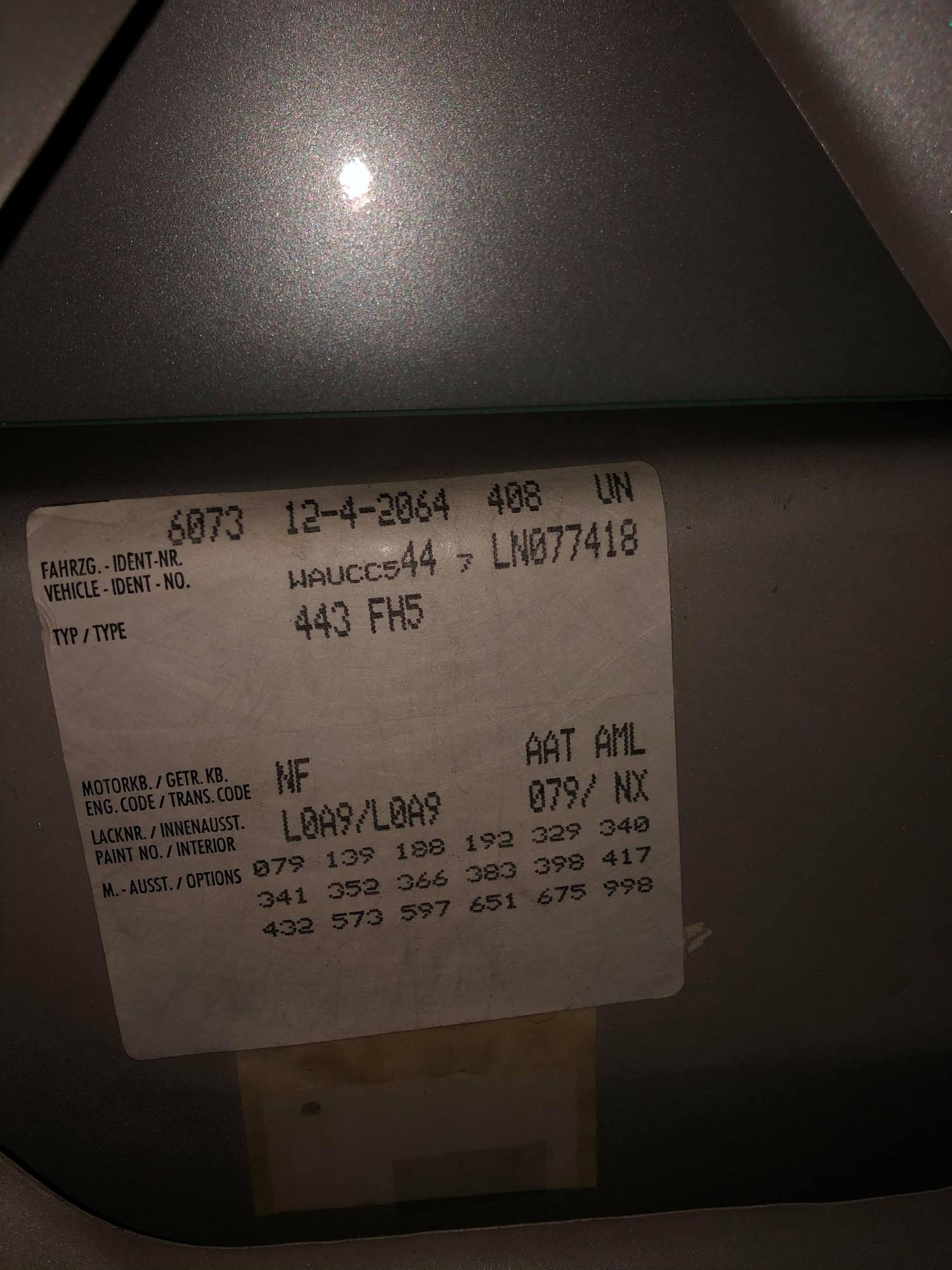 How to decode options sticker in trunk - 1990 Audi 100 Quattro ...