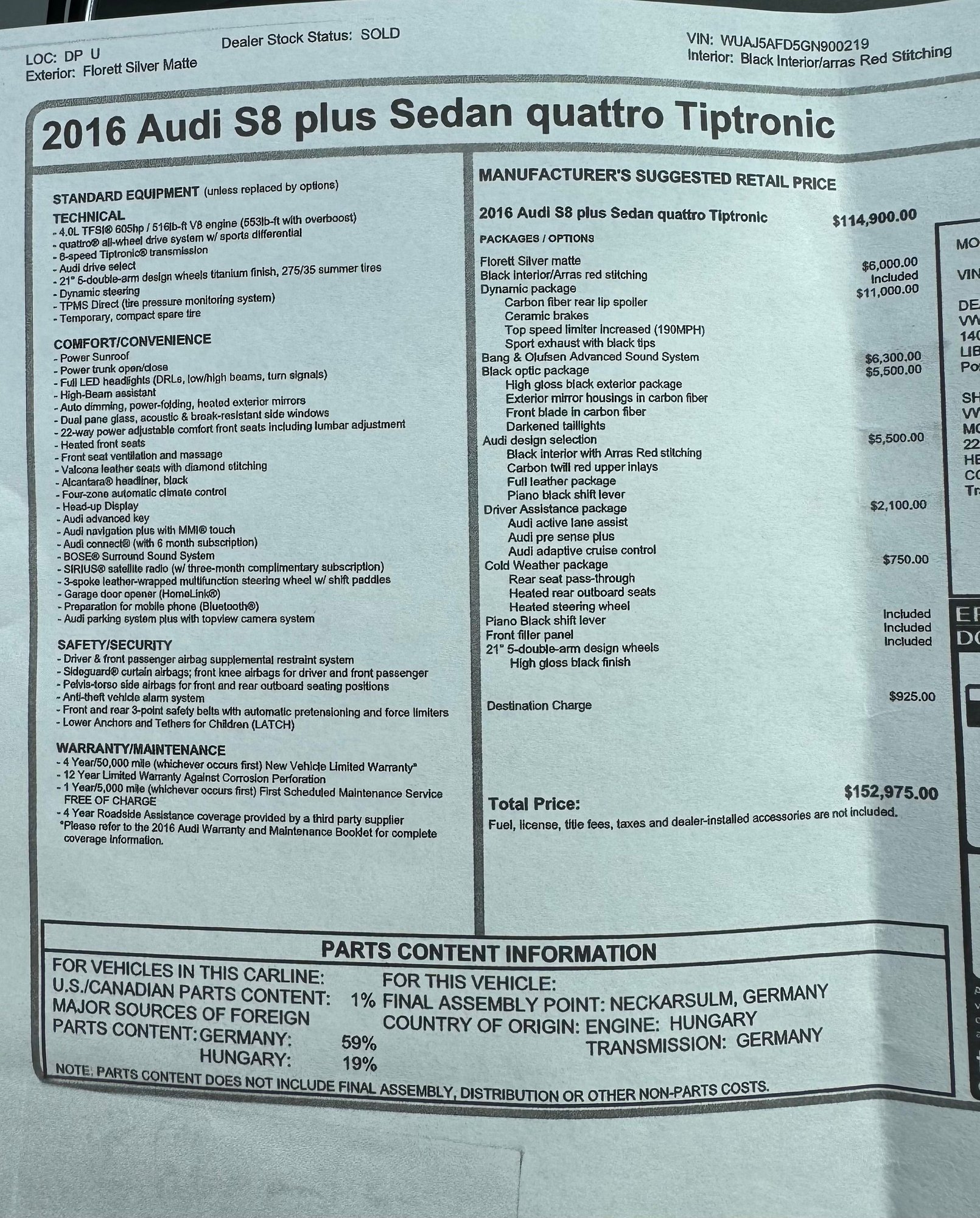 Fully Loaded 2016 Audi S8 Plus - Florett Silver Matte with Very Low Miles - AudiWorld Forums