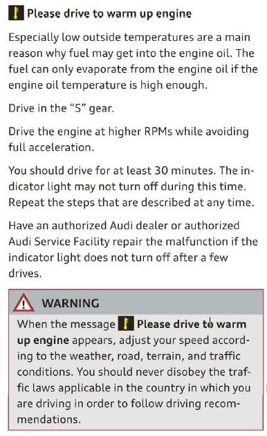 Please Drive to Warm Up Engine - AudiWorld Forums