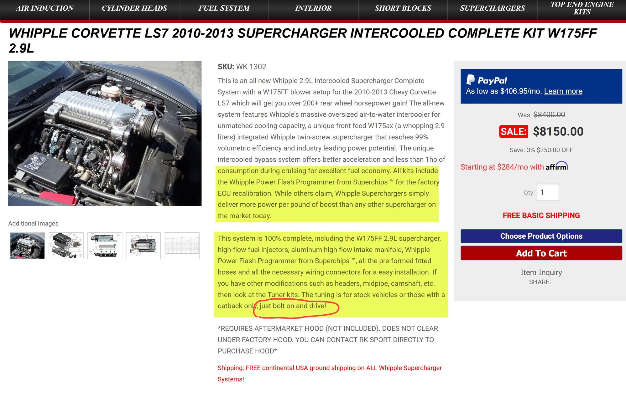 Wondering if you can put a whipple LS7 Whipple kit on with a factory ...