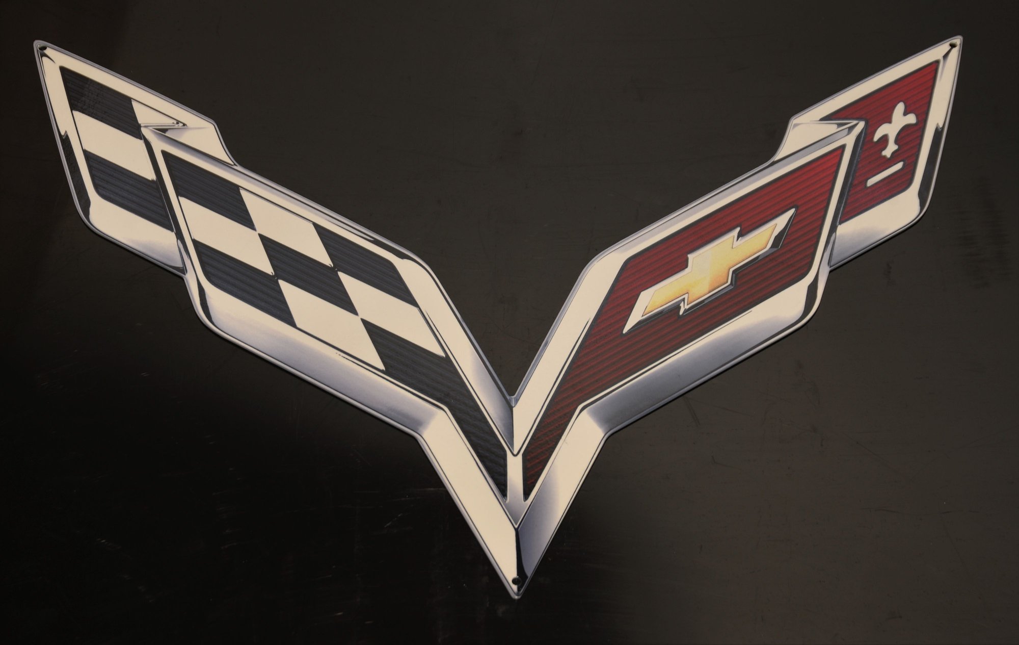 FS (For Sale) C7 Corvette Crossed flag Wall Emblem Large Metal Art 24 ...