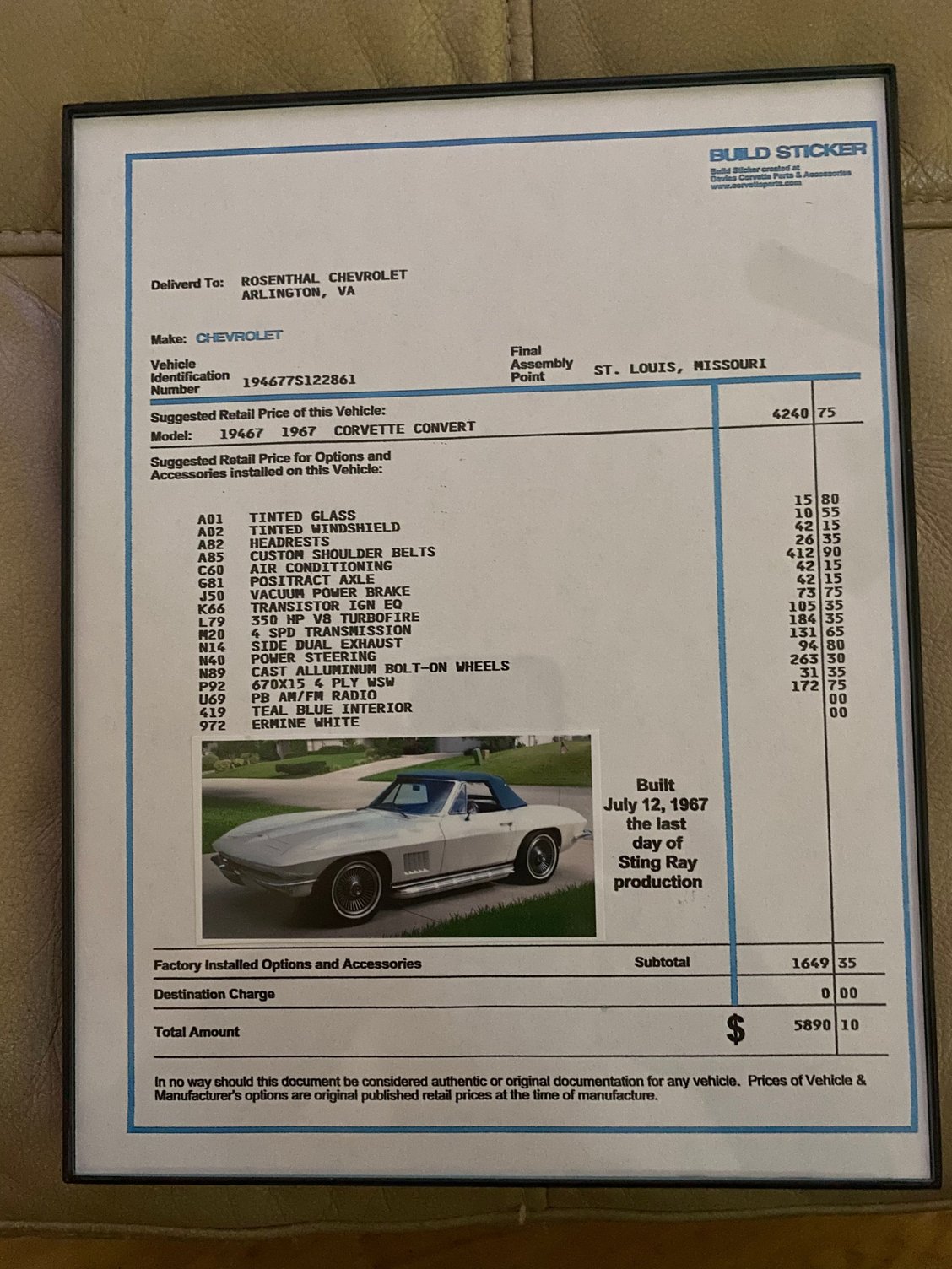 Window sticker w/owner added options - CorvetteForum - Chevrolet ...