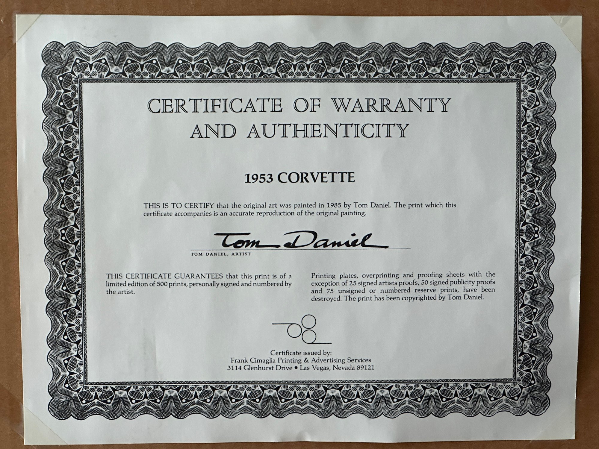 F/S Tom Daniel 1953 Corvette signed print - 60/500 - Framed - CorvetteForum - Chevrolet Corvette ...