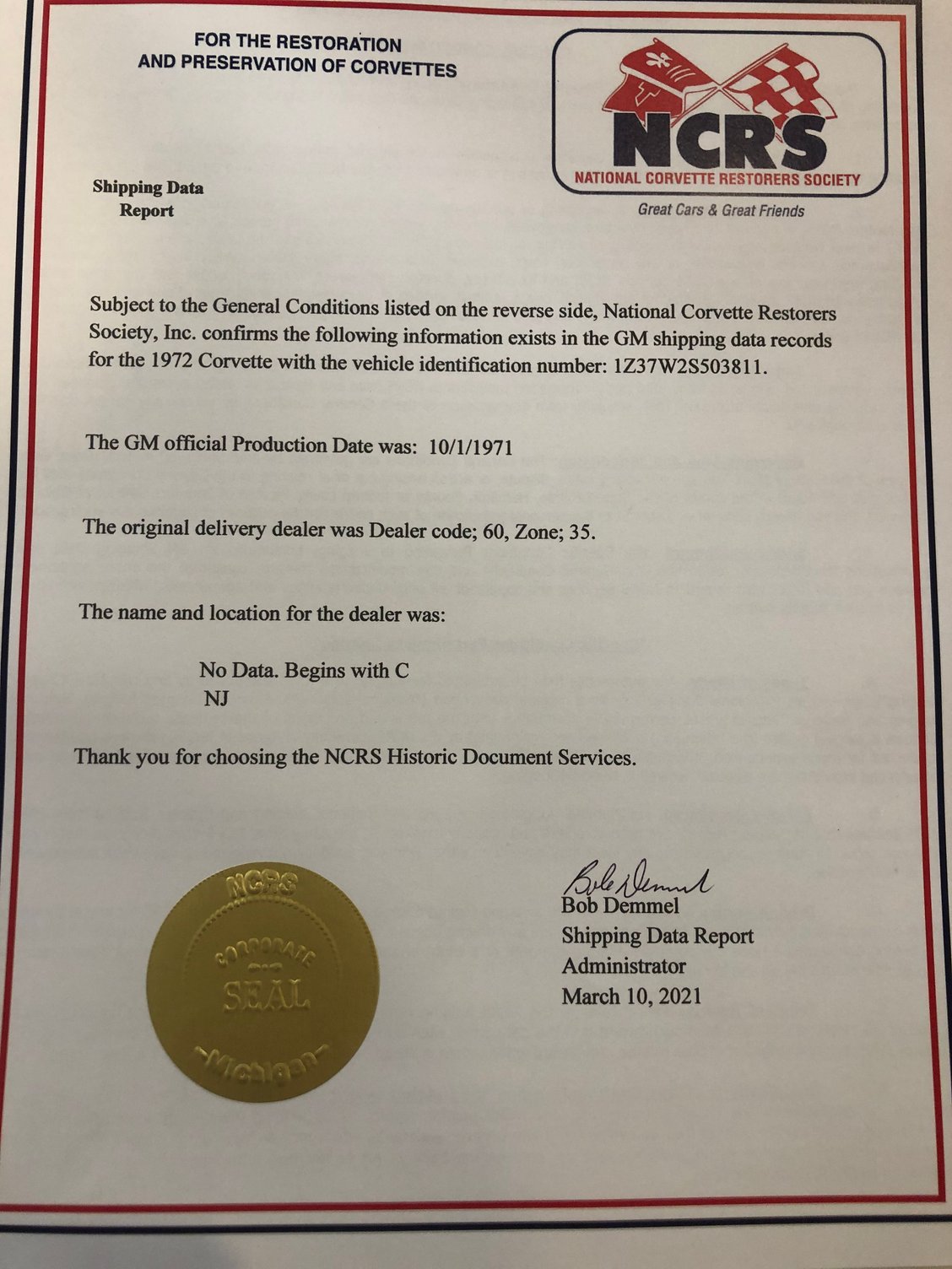 NCRS Dealer code? - CorvetteForum - Chevrolet Corvette Forum Discussion