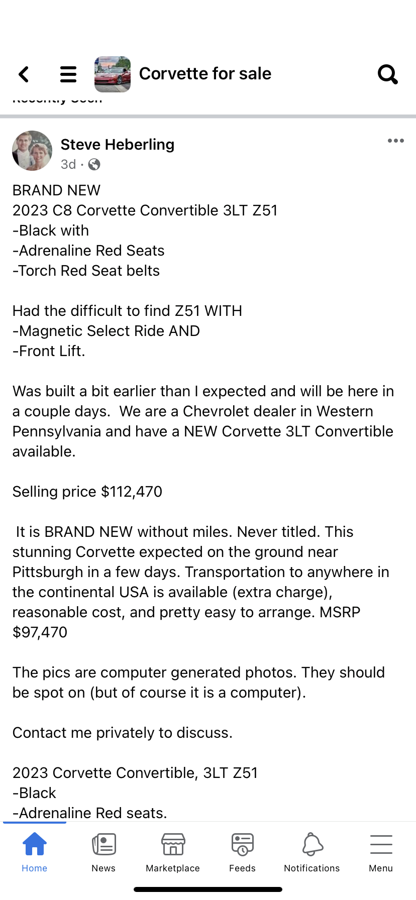 New Never titled C8 3LT Z51 at local Pittsburgh Dealership ...