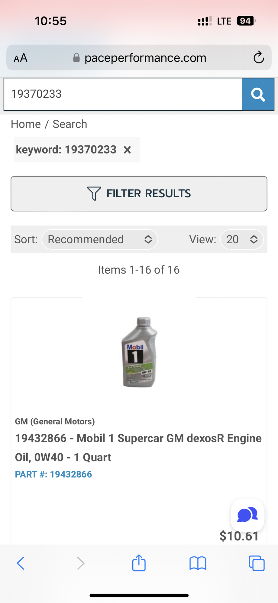 Is GM Part # 19370233 Correct For Mobil 1 0W-40 Supercar Oil ...