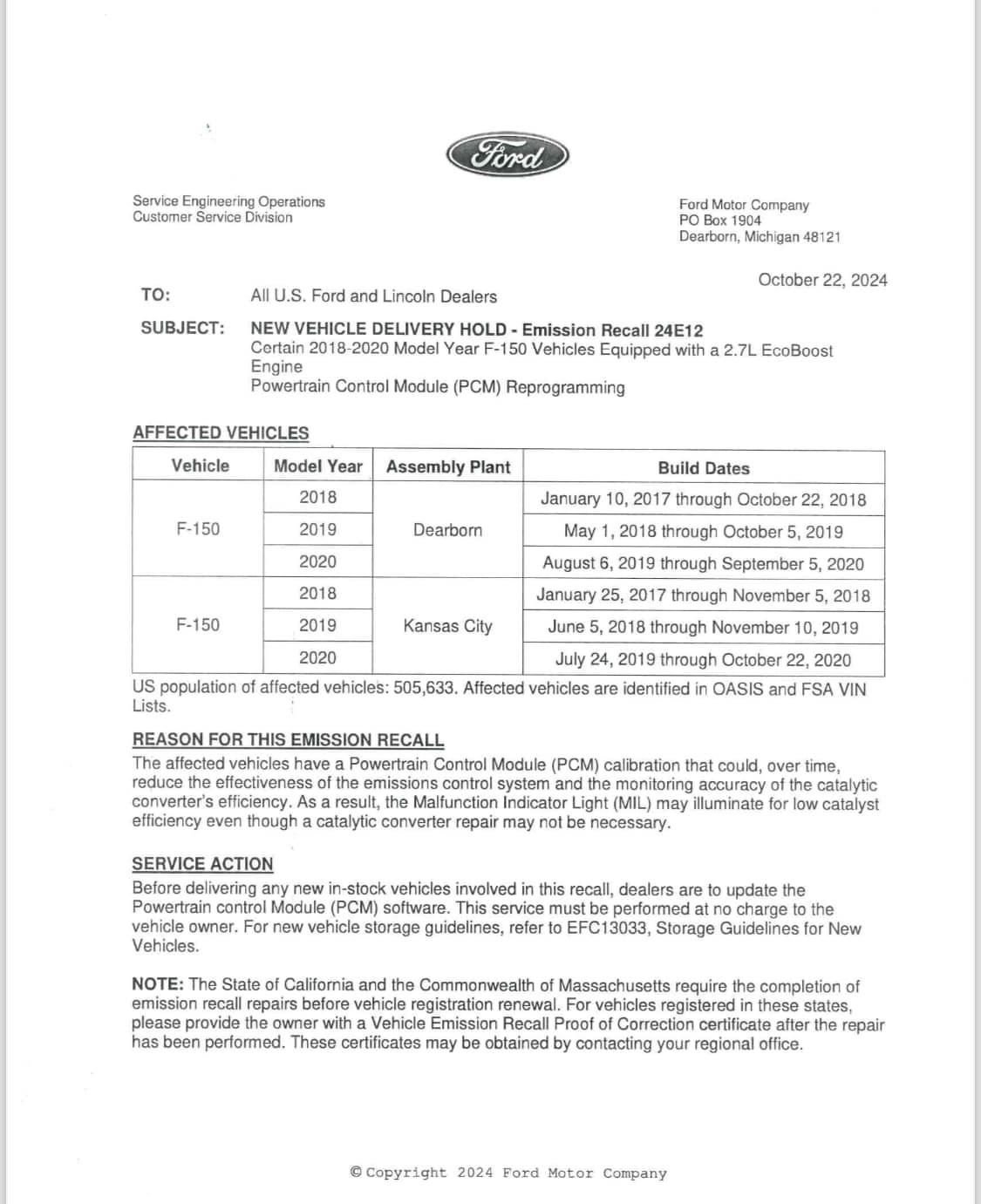 New recall or old info - 2018 F150 2.7 - Ford F150 Forum - Community of ...