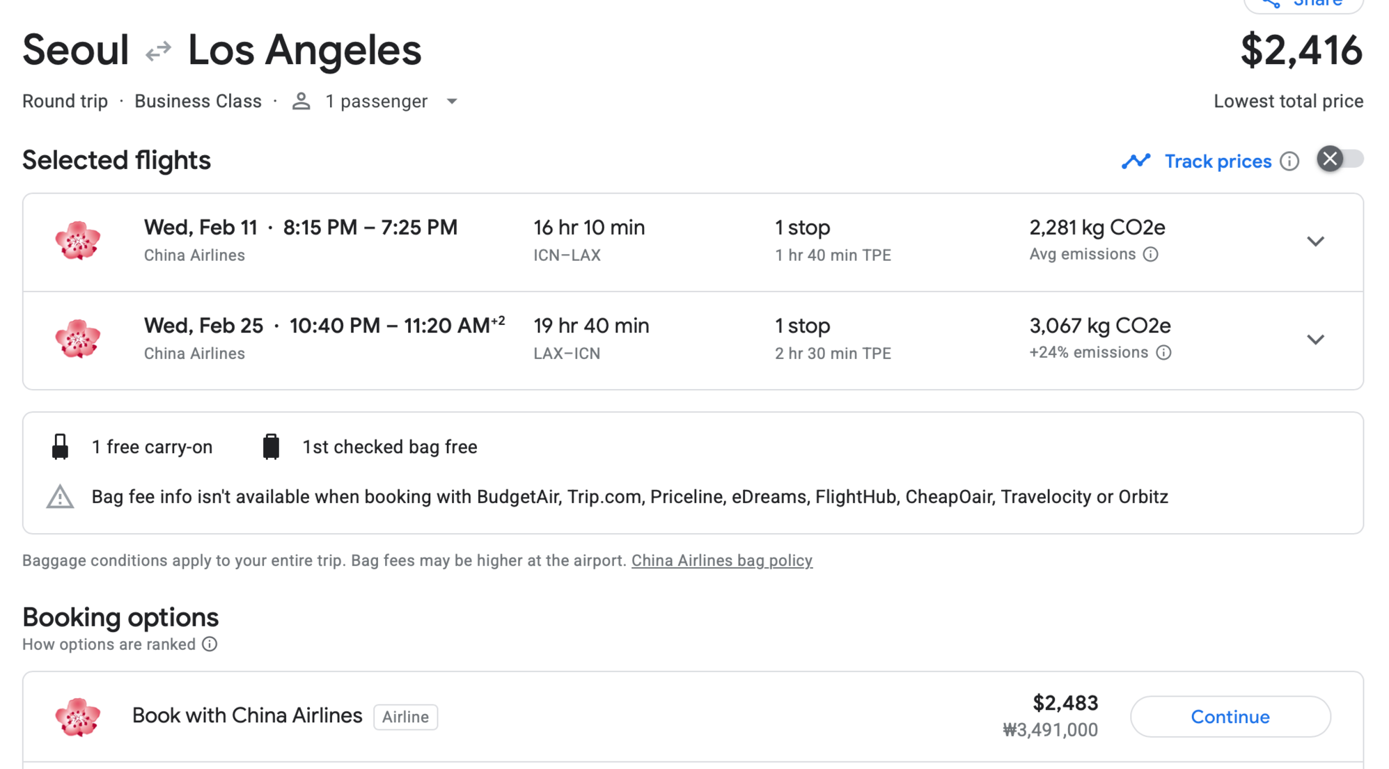 Ci j, icn-lax/ont/phx $1600 ow $2500 rt - FlyerTalk Forums