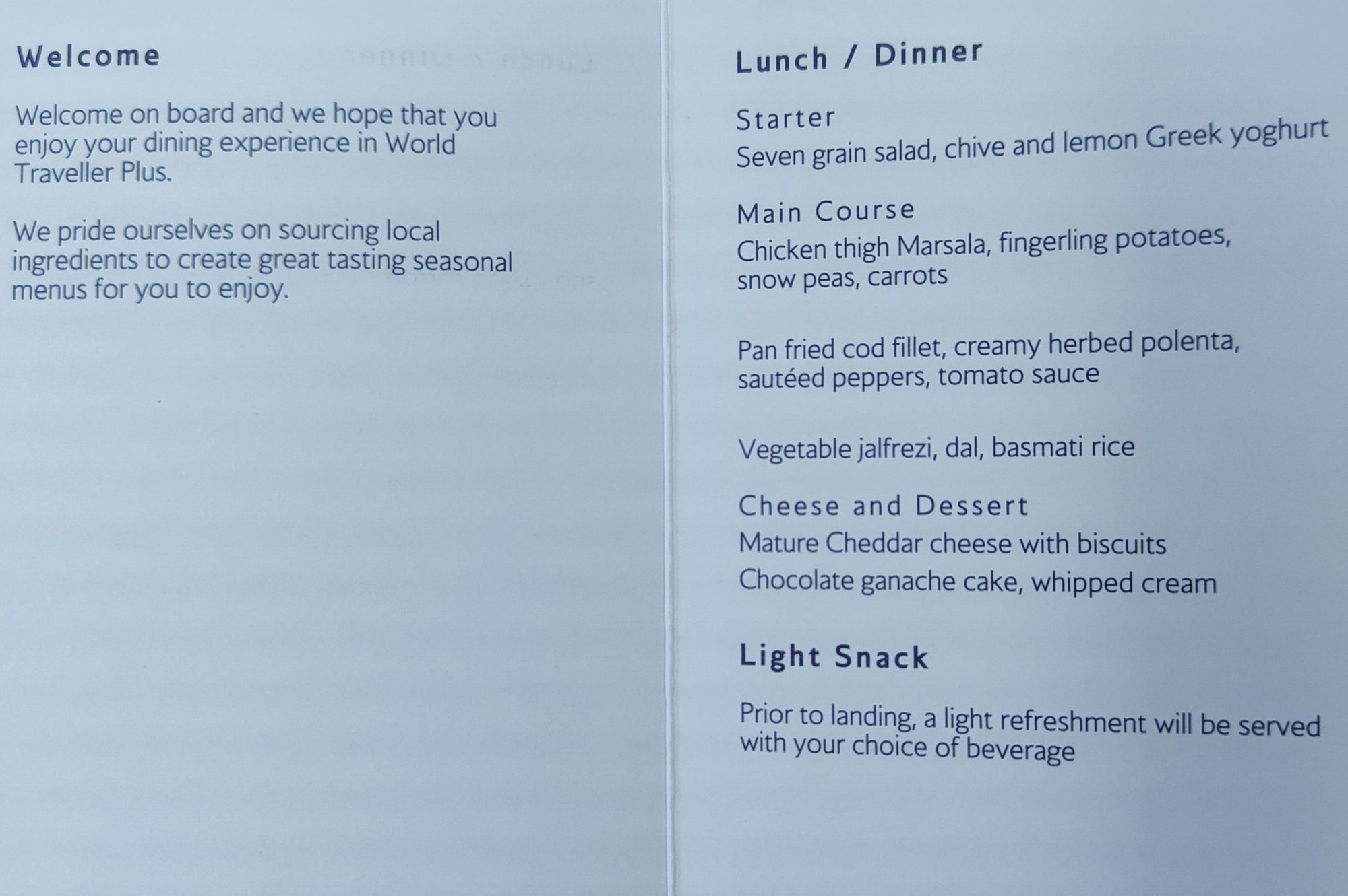 Long haul in-flight catering | World Traveller Plus - Page 26 ...