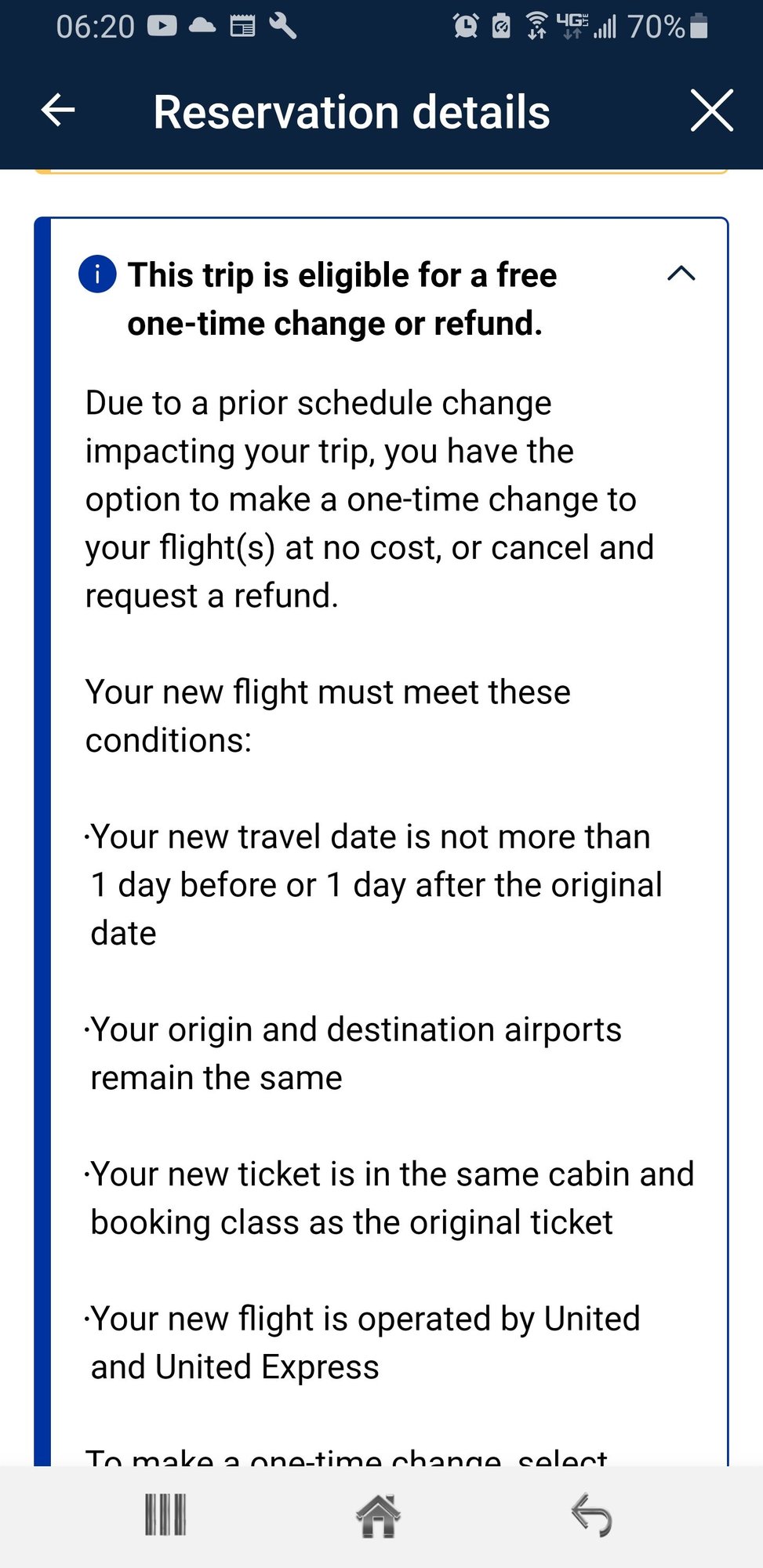 Rebooking in app following schedule change - FlyerTalk Forums