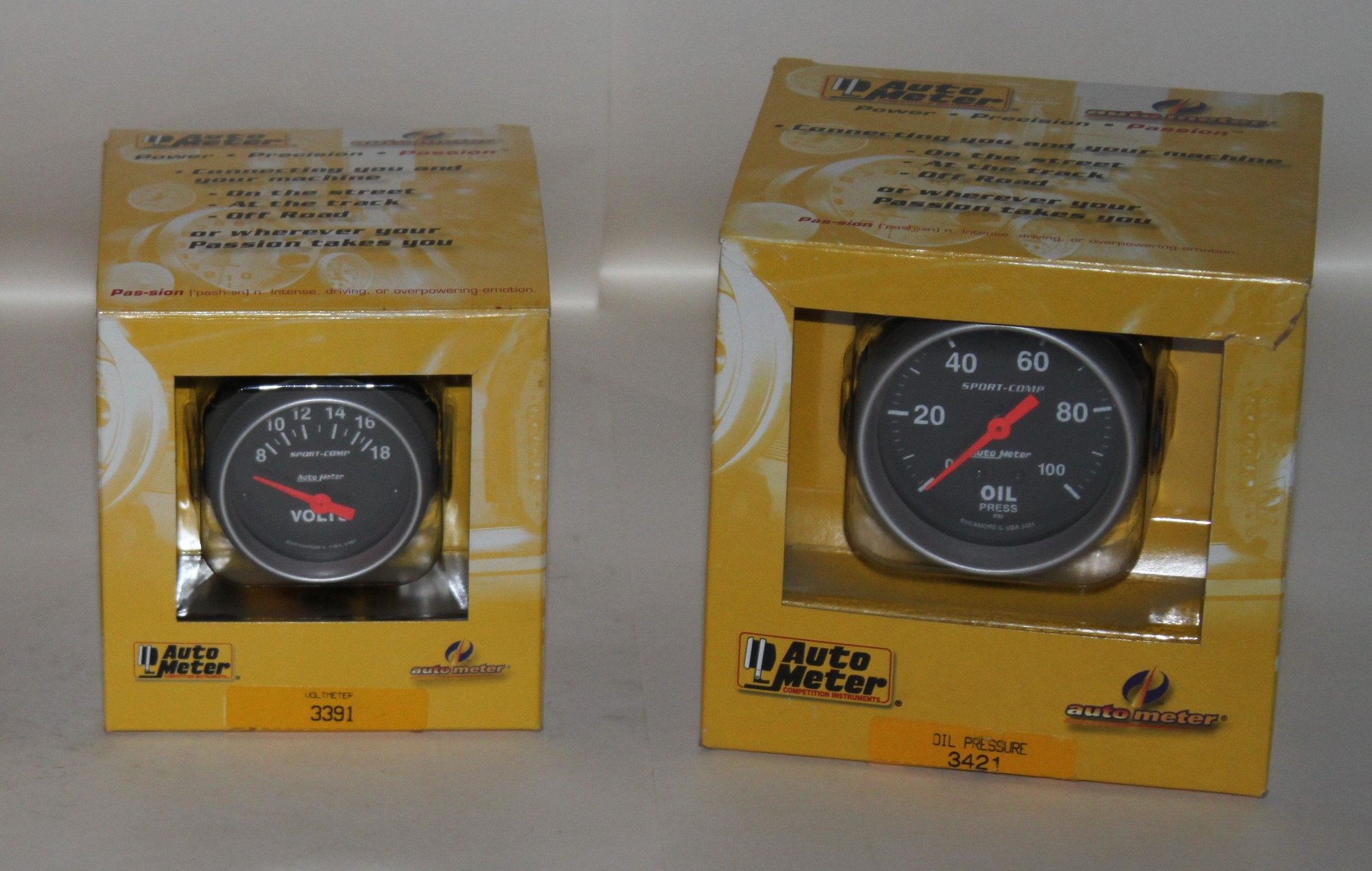2 New Autometer Sport Comp Gauges, Oil Pressure & Volt, 3421, 3391 ...