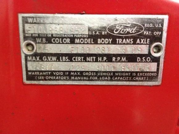 "38J A" body code for 65 F100? - Ford Truck Enthusiasts Forums