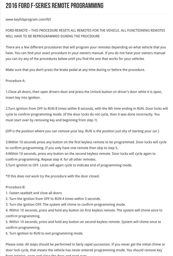 2016 F-250 Key fob programming - Ford Truck Enthusiasts Forums