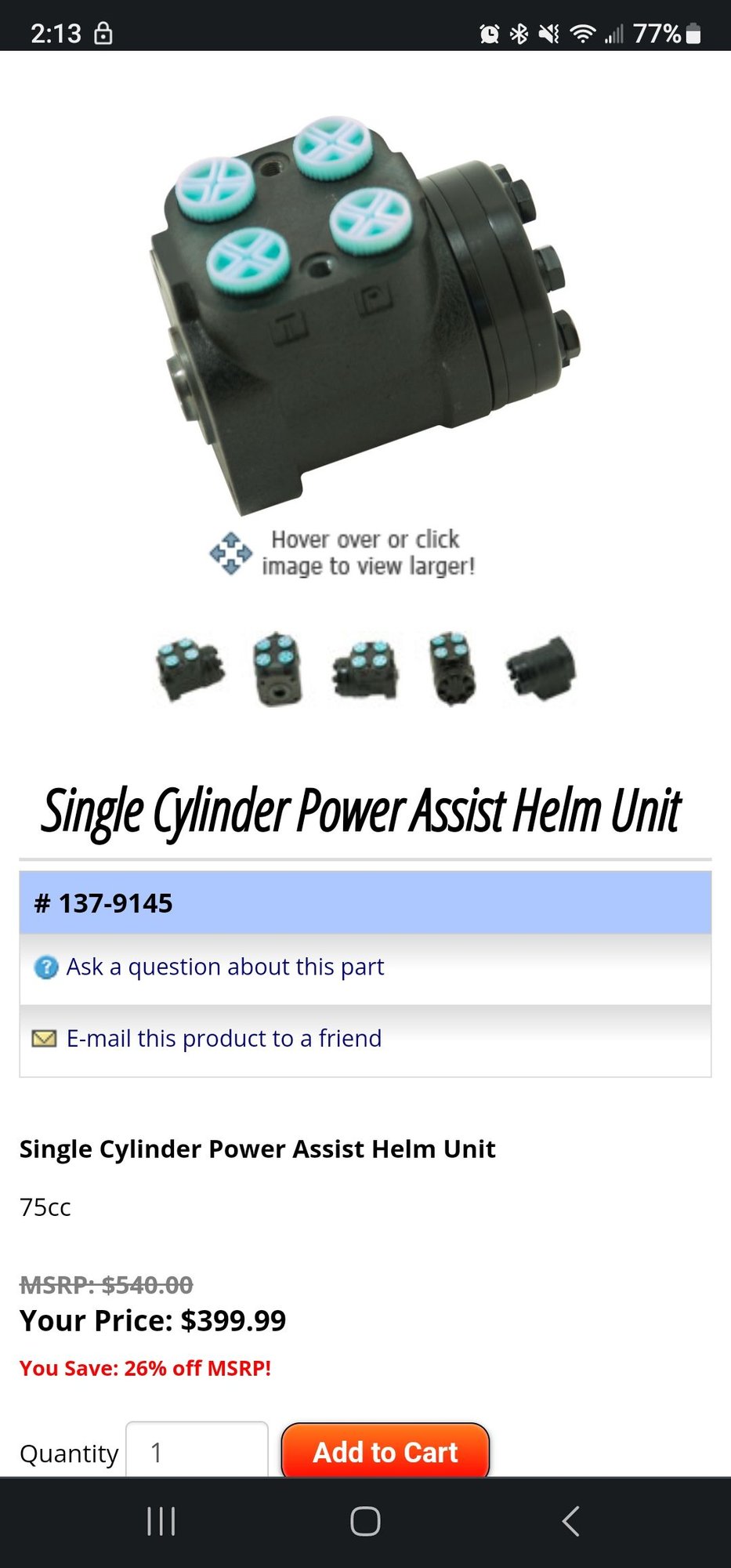 Hydraulic Helm - Single cyl full hydro - Offshoreonly.com